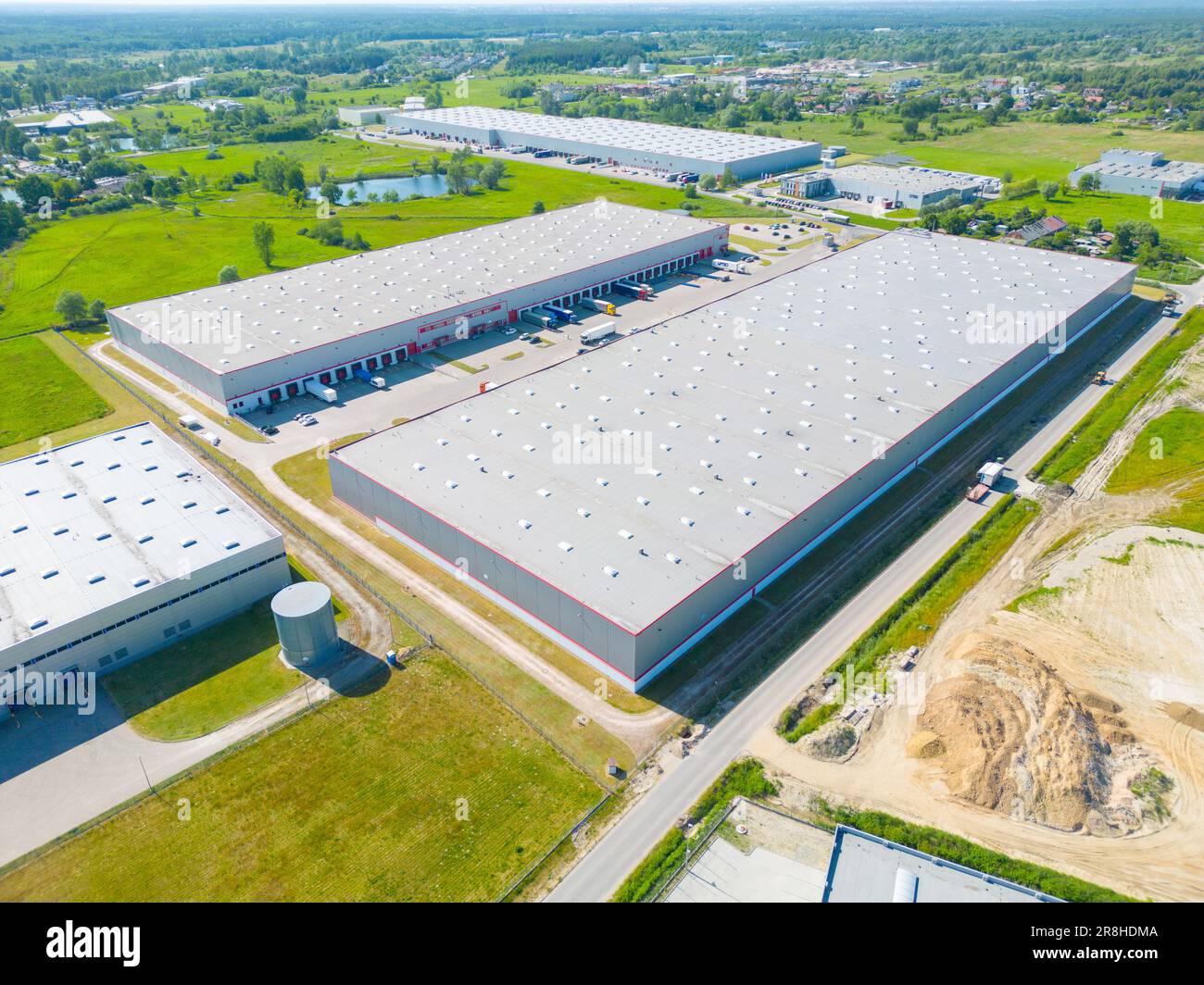 Aerial view of distribution center, drone photo of industrial logistics ...