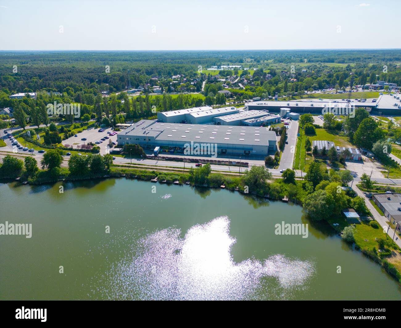 Aerial view of distribution center, drone photo of industrial logistics ...