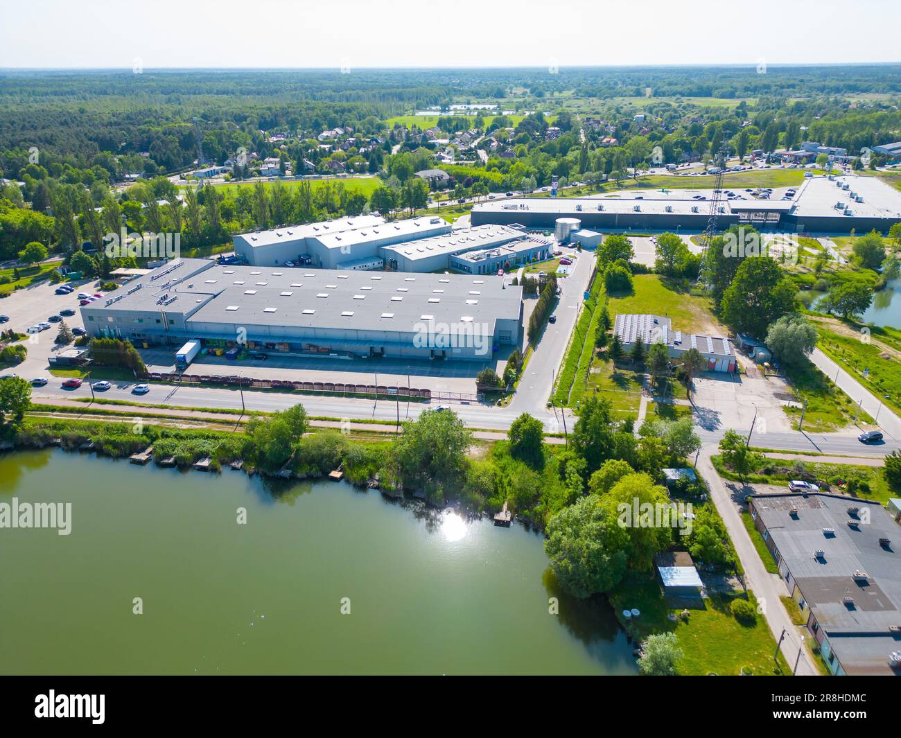 Aerial view of distribution center, drone photo of industrial logistics ...