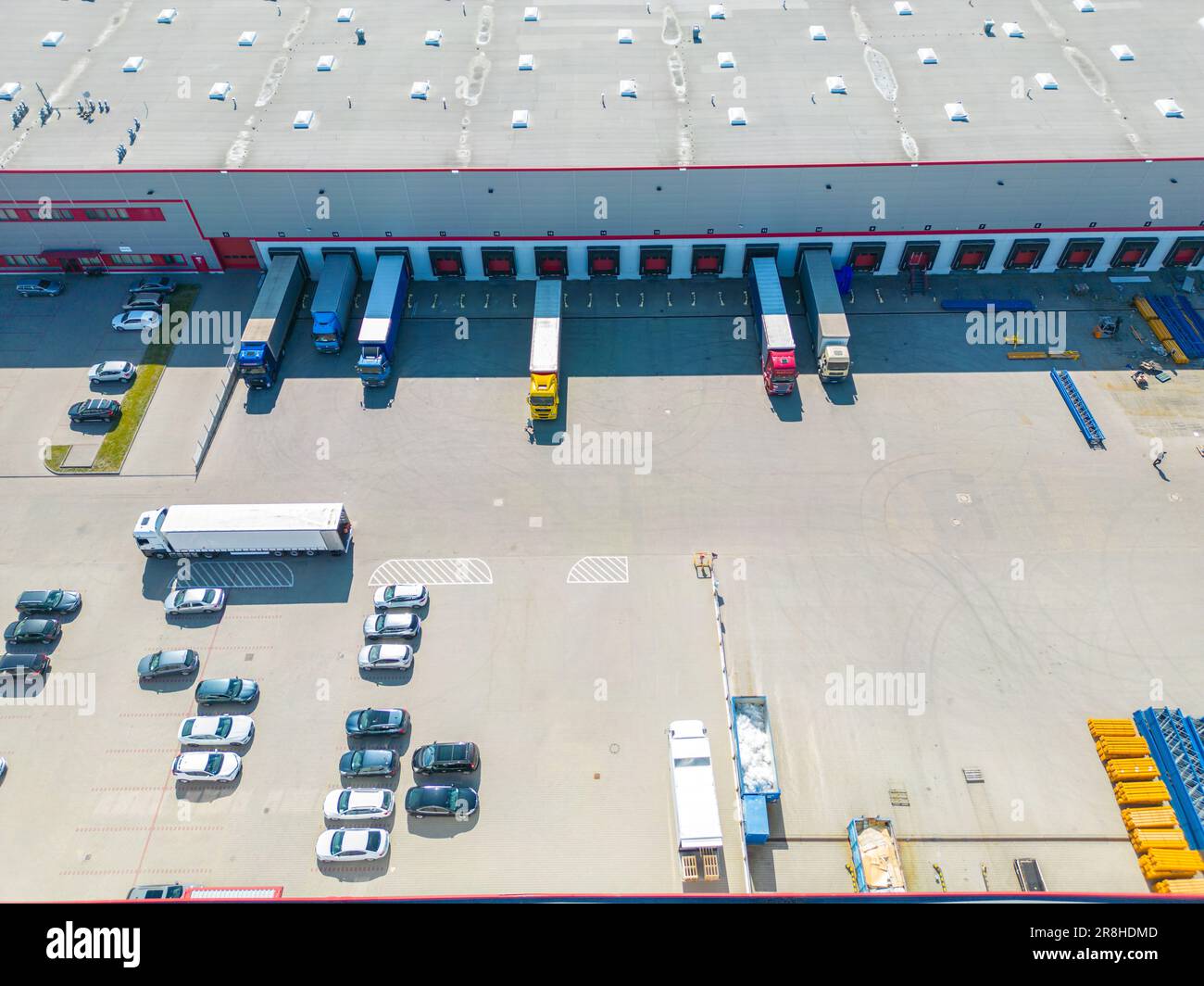 Aerial view of distribution center, drone photo of industrial logistics ...