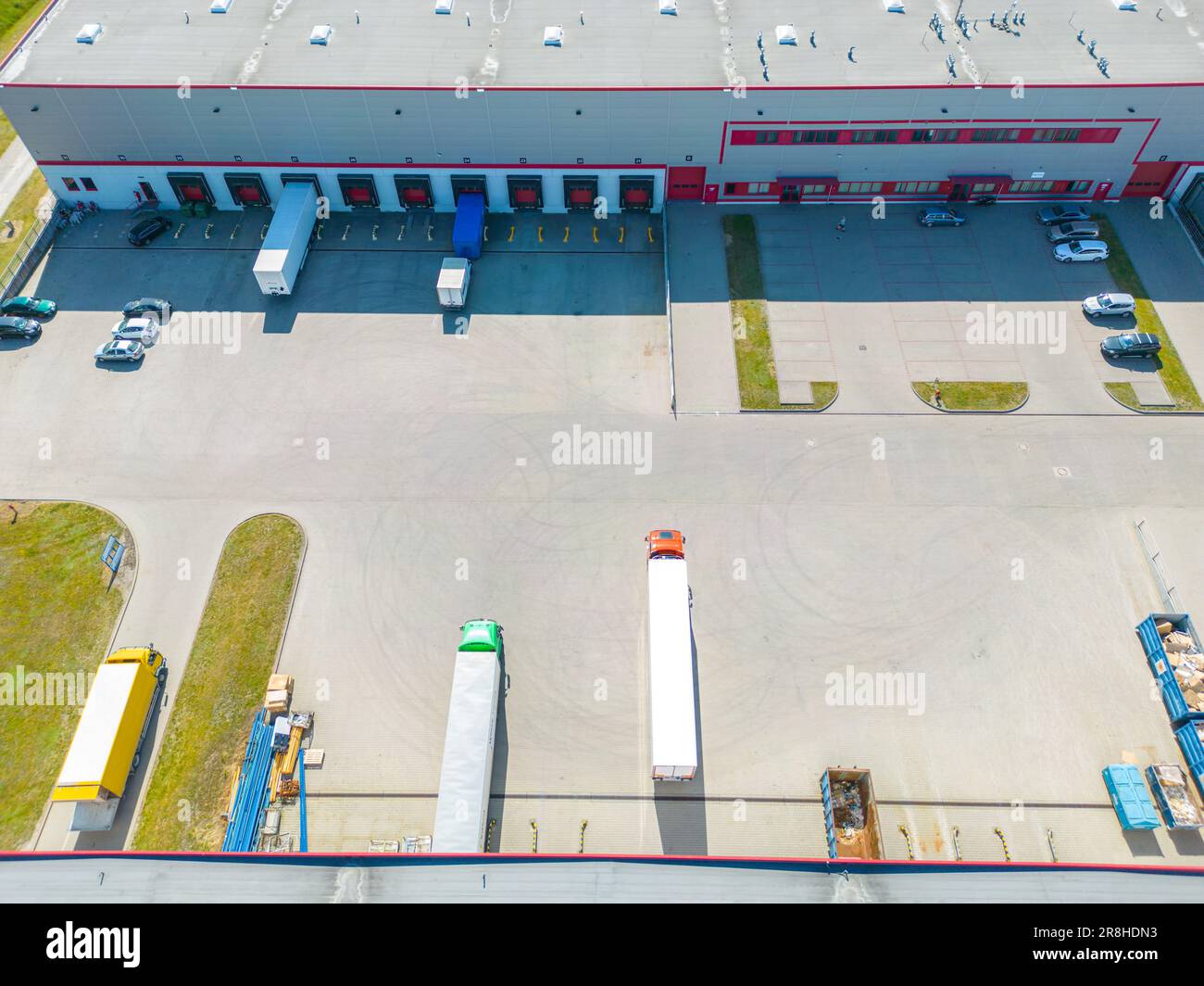 Aerial view of distribution center, drone photo of industrial logistics ...