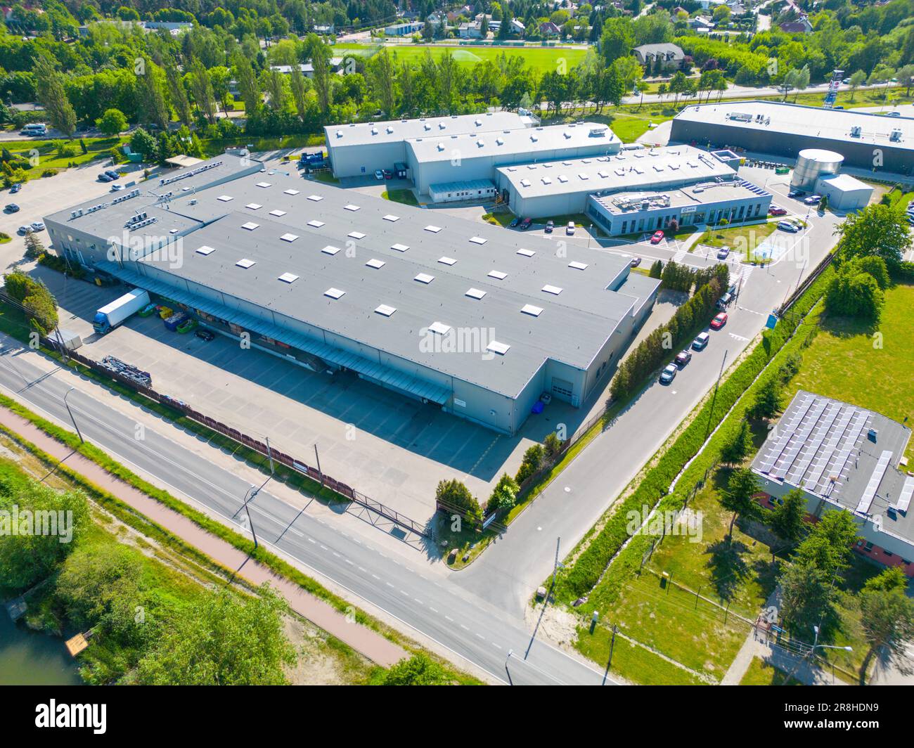 Aerial view of distribution center, drone photo of industrial logistics ...