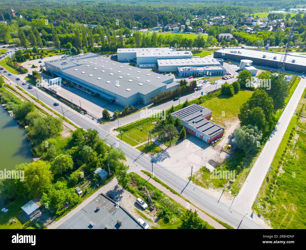 Aerial view of distribution center, drone photo of industrial logistics ...