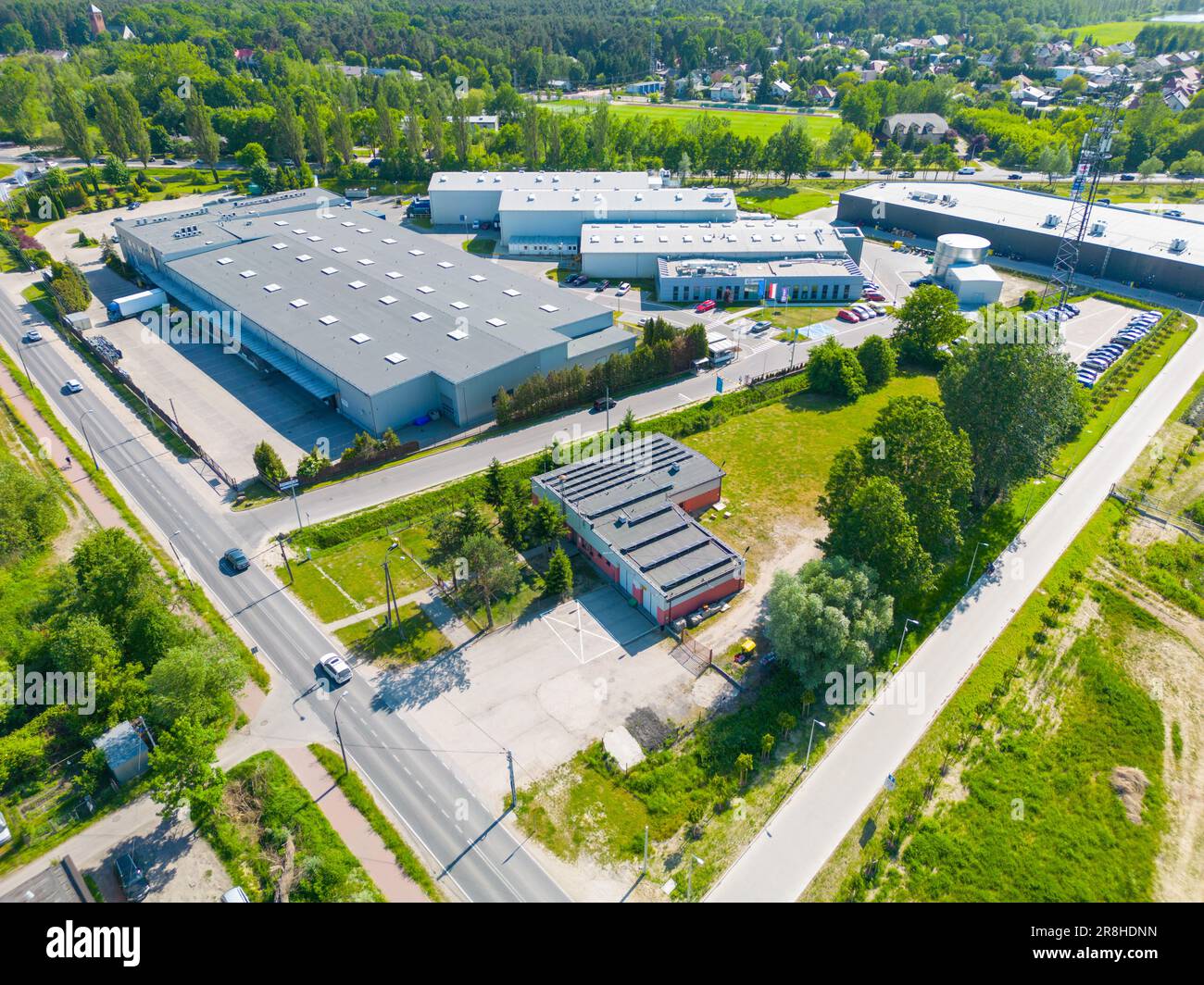 Aerial view of distribution center, drone photo of industrial logistics ...