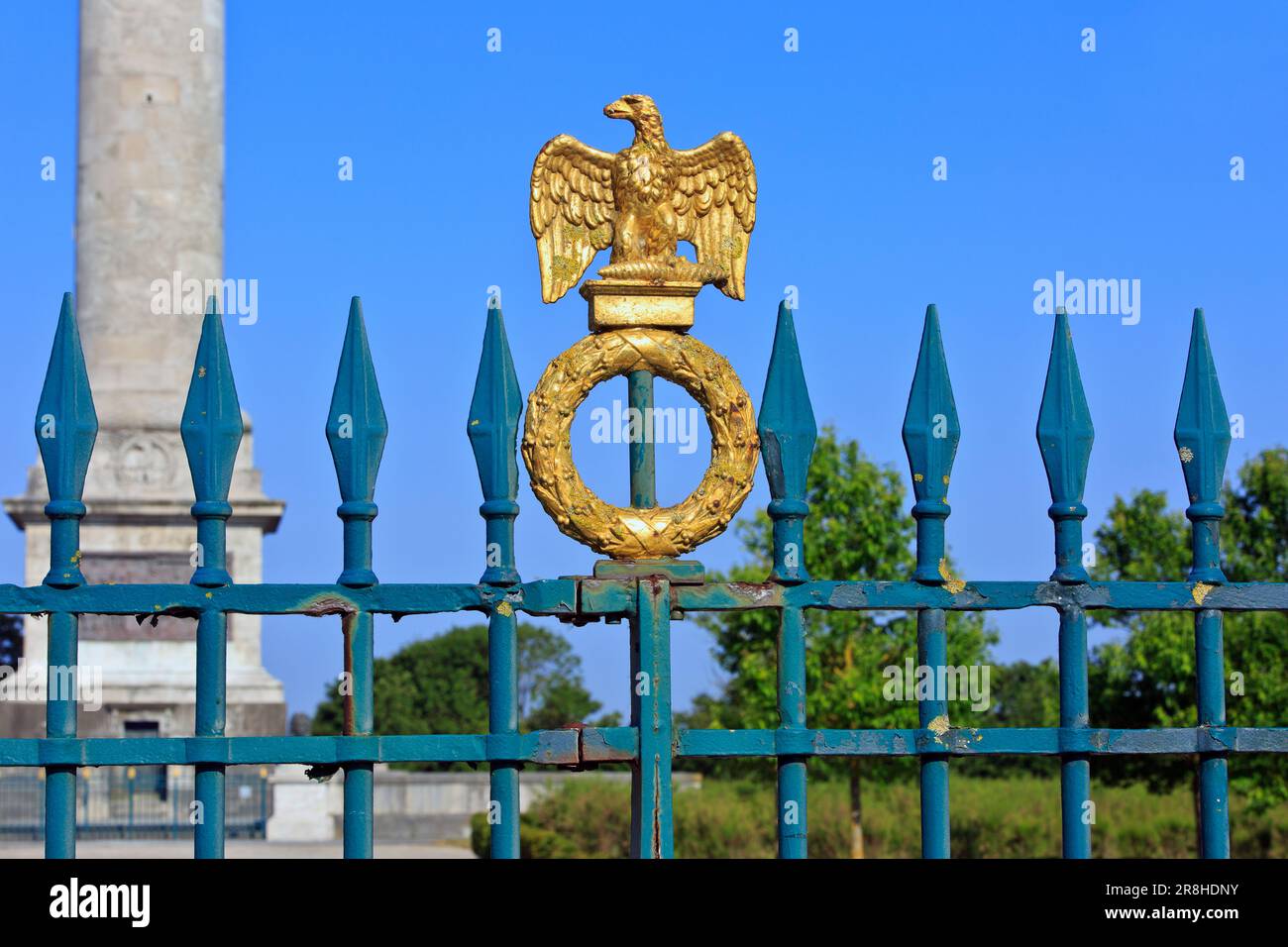 A French imperial eagle on top of the fence at the entrance to the ...