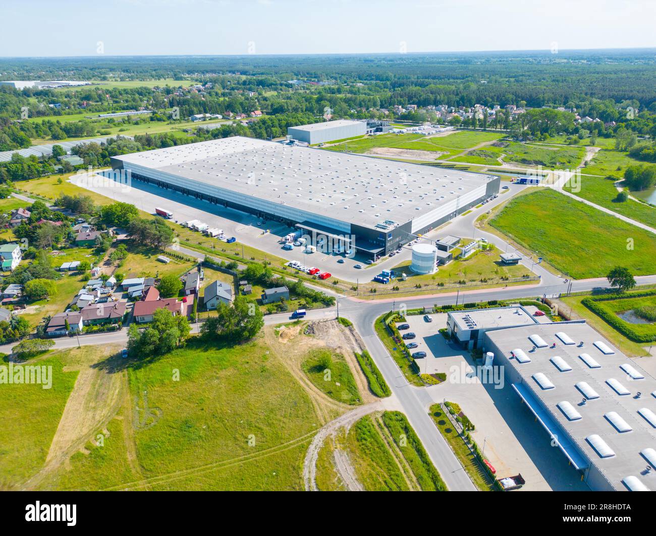 Aerial view of distribution center, drone photo of industrial logistics ...