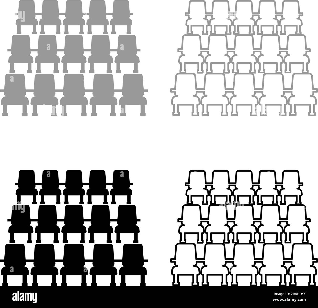 Chairs in cinema armchairs theater hall seats entertainment performance set icon grey black ...