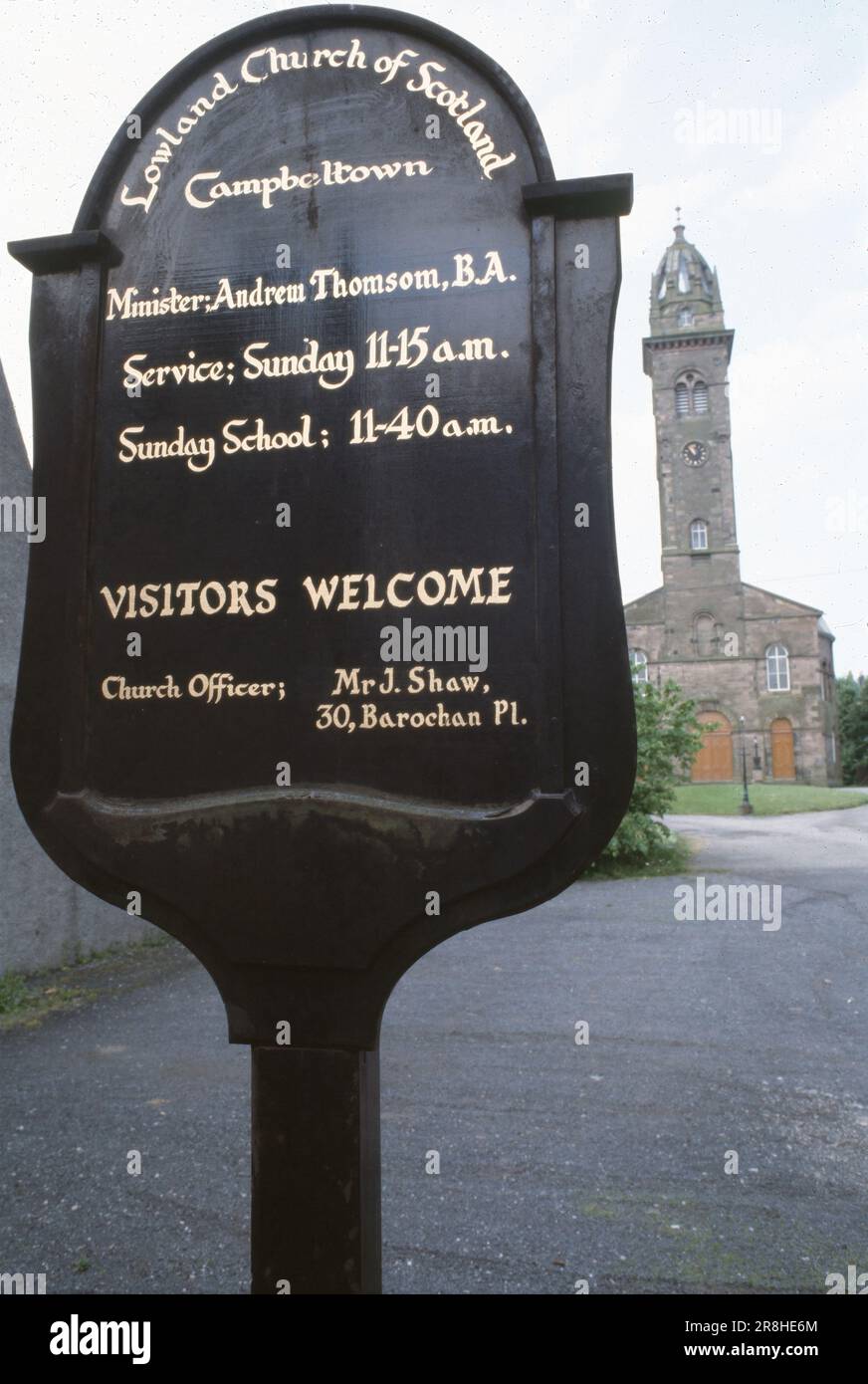 Cast iron signpost of the historic Lowland Church of Scotland in ...