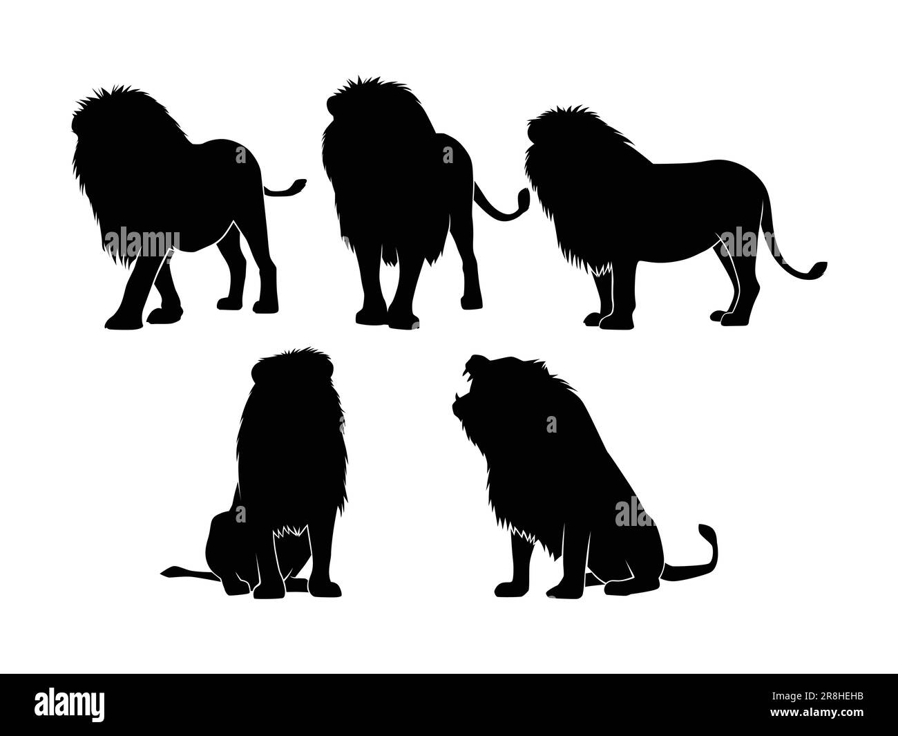 Set of Lions Silhouette Isolated on a white background - Vector ...