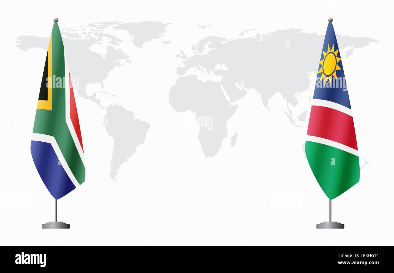 South Africa and Namibia flags for official meeting against background ...