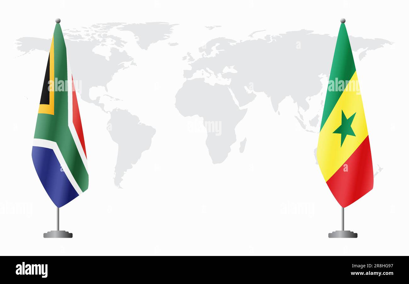 South Africa and Senegal flags for official meeting against background ...