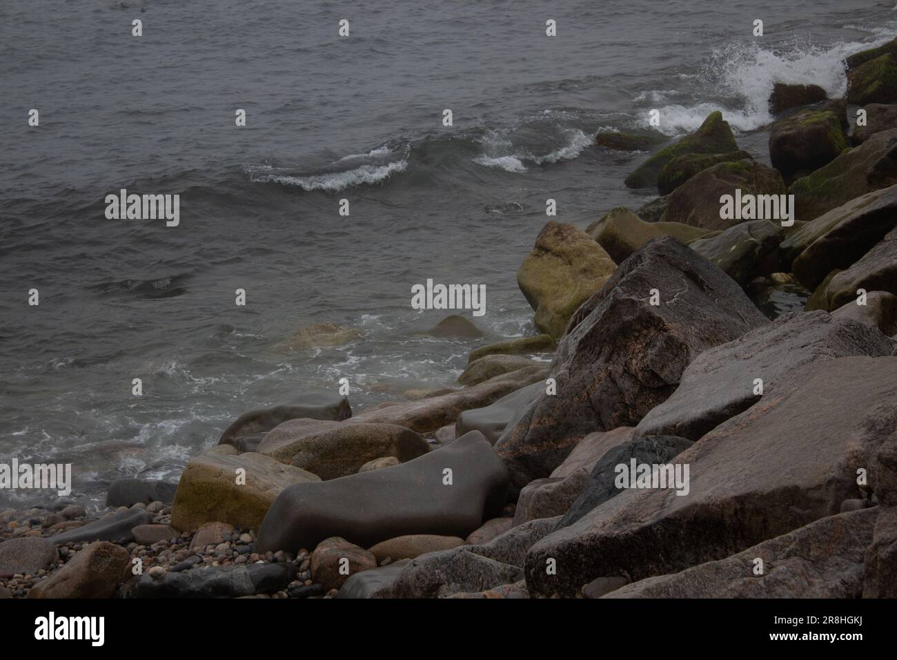Rock structures on the shoreline of "Narragansett Beach" in Rhode ...