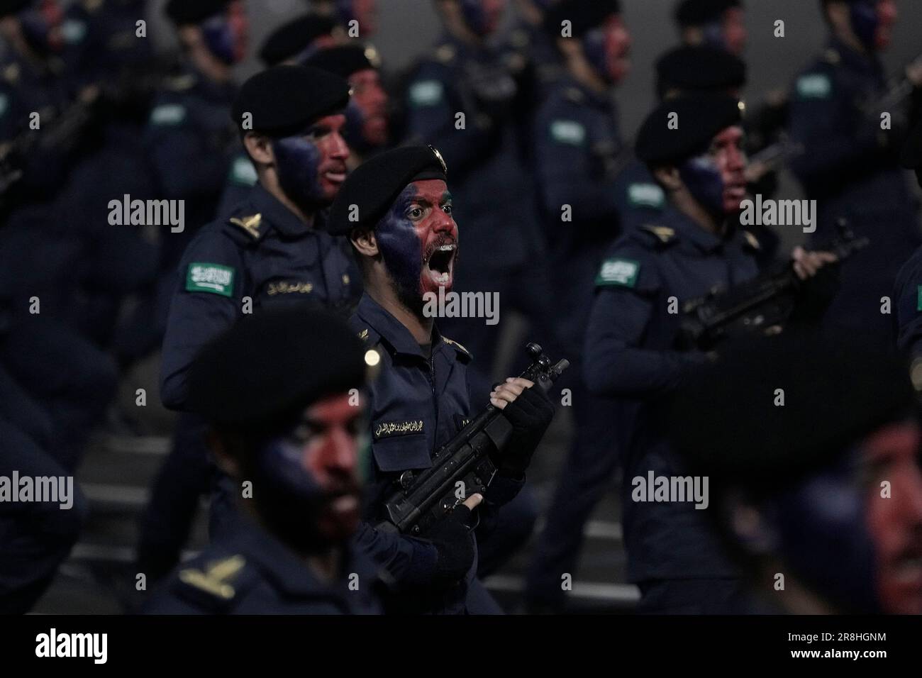 Members of the Saudi special forces for Hajj and Umrah (SFHU), perform ...