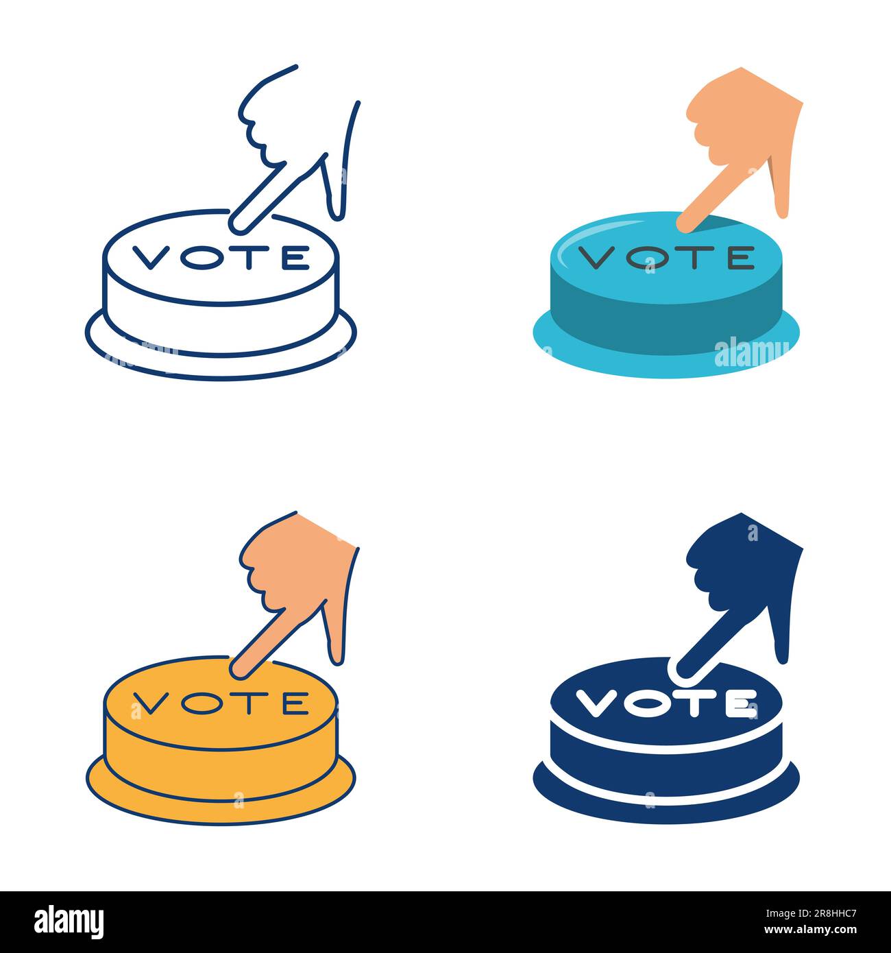 Hand pressing vote button icon set in flat and line style. Voting and election symbol. Vector ...