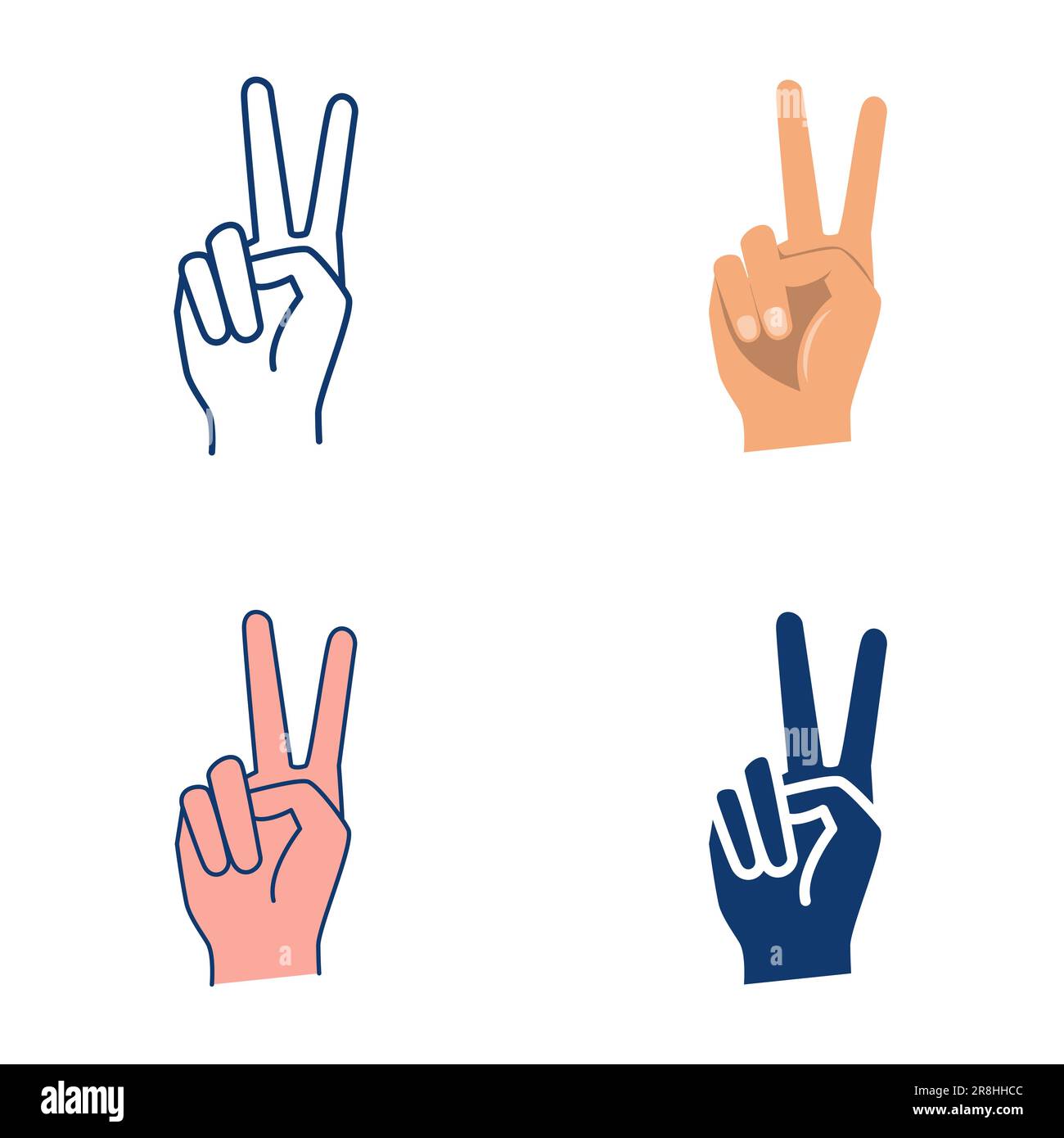 Hand showing V sign icon set in flat and line style. Victory or peace ...