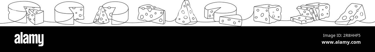 Fresh cheese one line continuous drawing. Different types of cheese ...