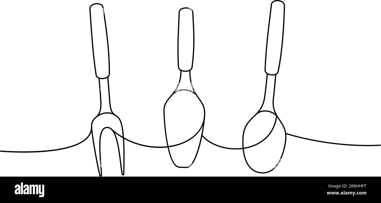 Kitchen utensils one line continuous drawing. Confectionery spatula ...