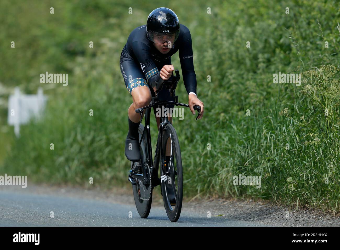 Saint Piran's Charlie Tanfield in action during the elite men's time ...