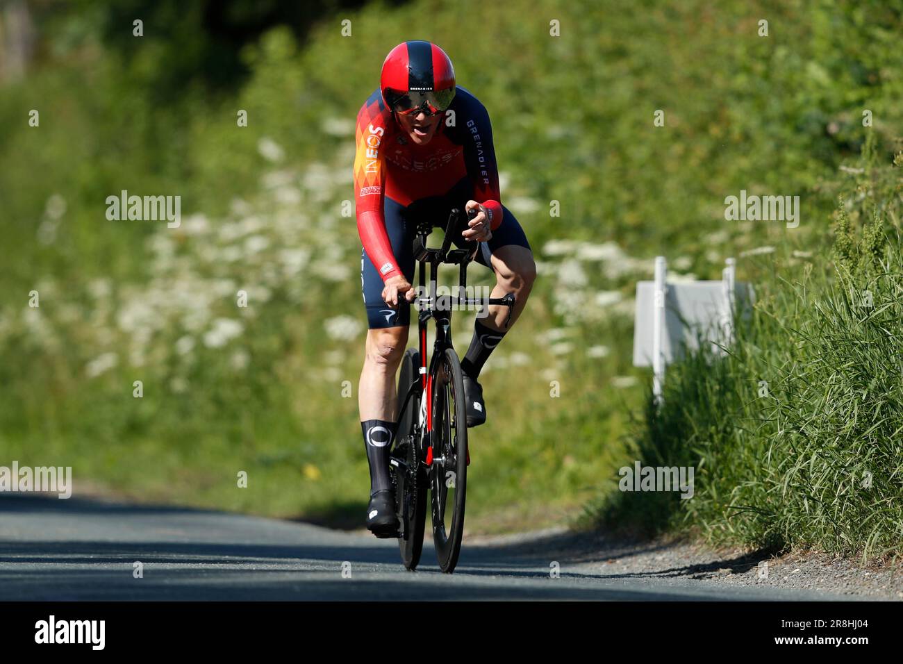 Ineos Grenadiers' Connor Swift in action during the elite men's time ...