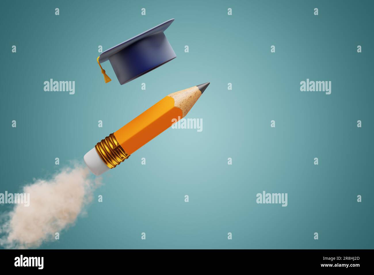 Back to school. Flying academic graduation cap and pencil with smoke ...