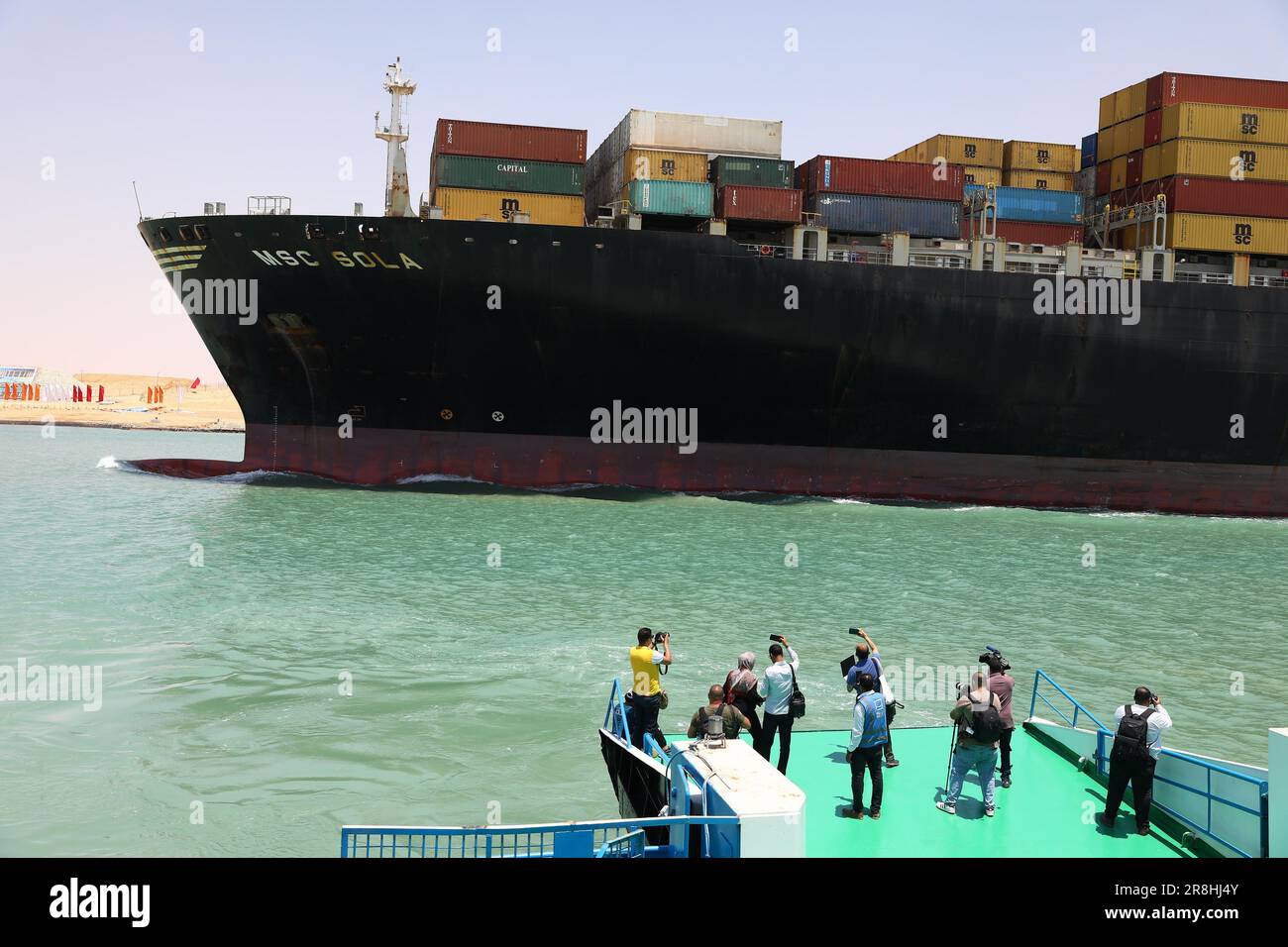 Suez, Egypt. 21st June, 2023. Journalists attend a tour on Suez Canal ...