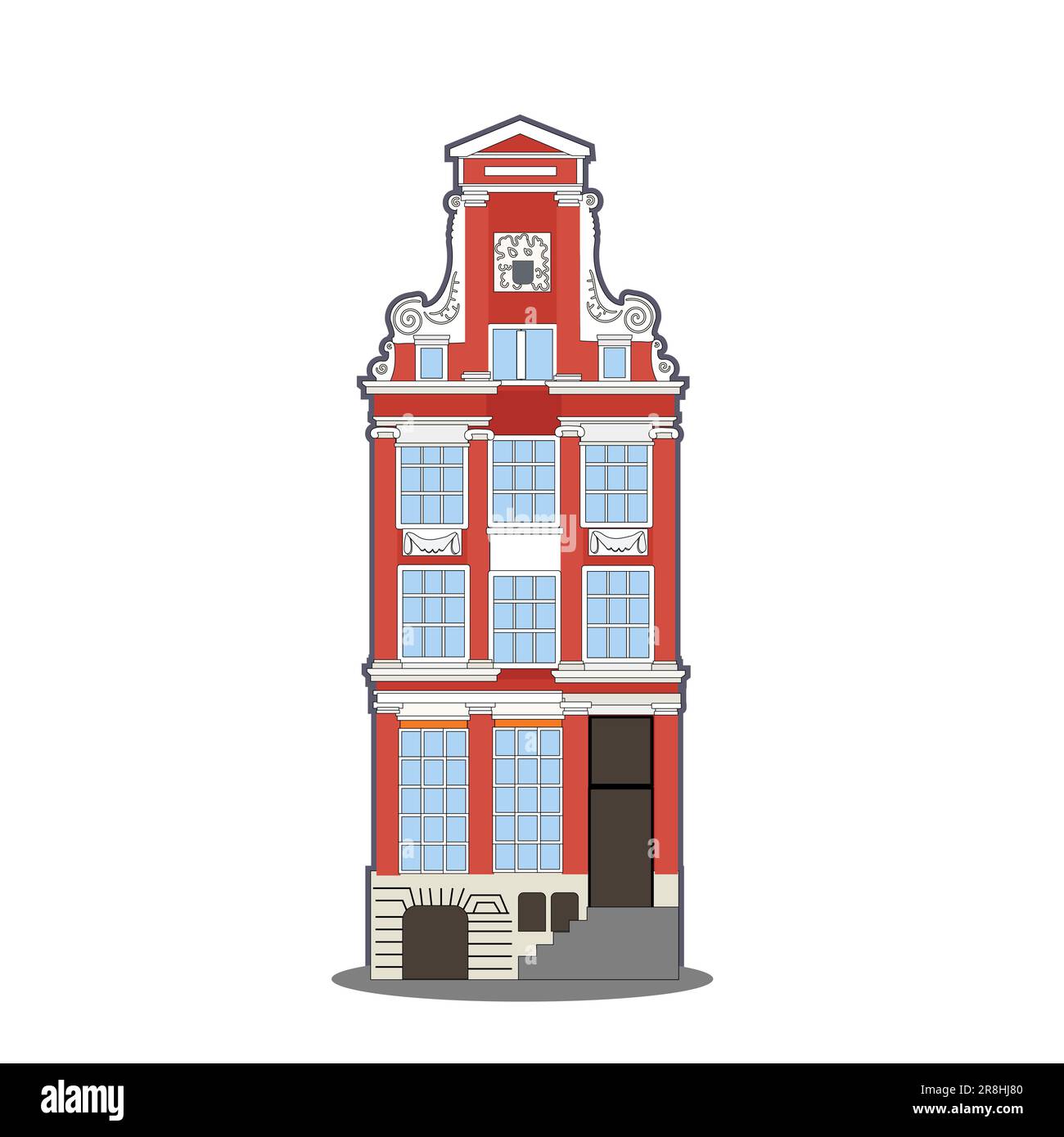 Amsterdam old house in the Dutch style. Outline colorful historic ...