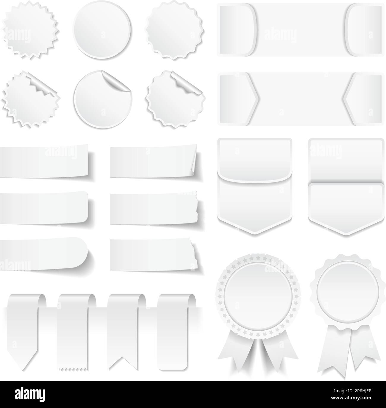 Blank white price tags, stickers, labels, banners and ribbons, vector ...