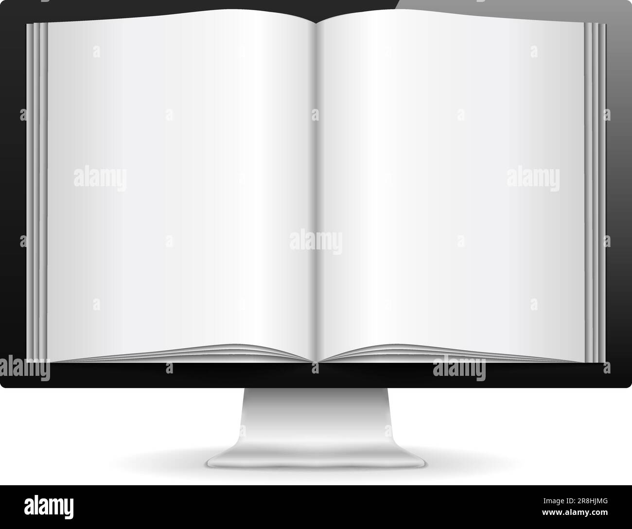 Computer monitor with open book with blank pages, e-book concept ...