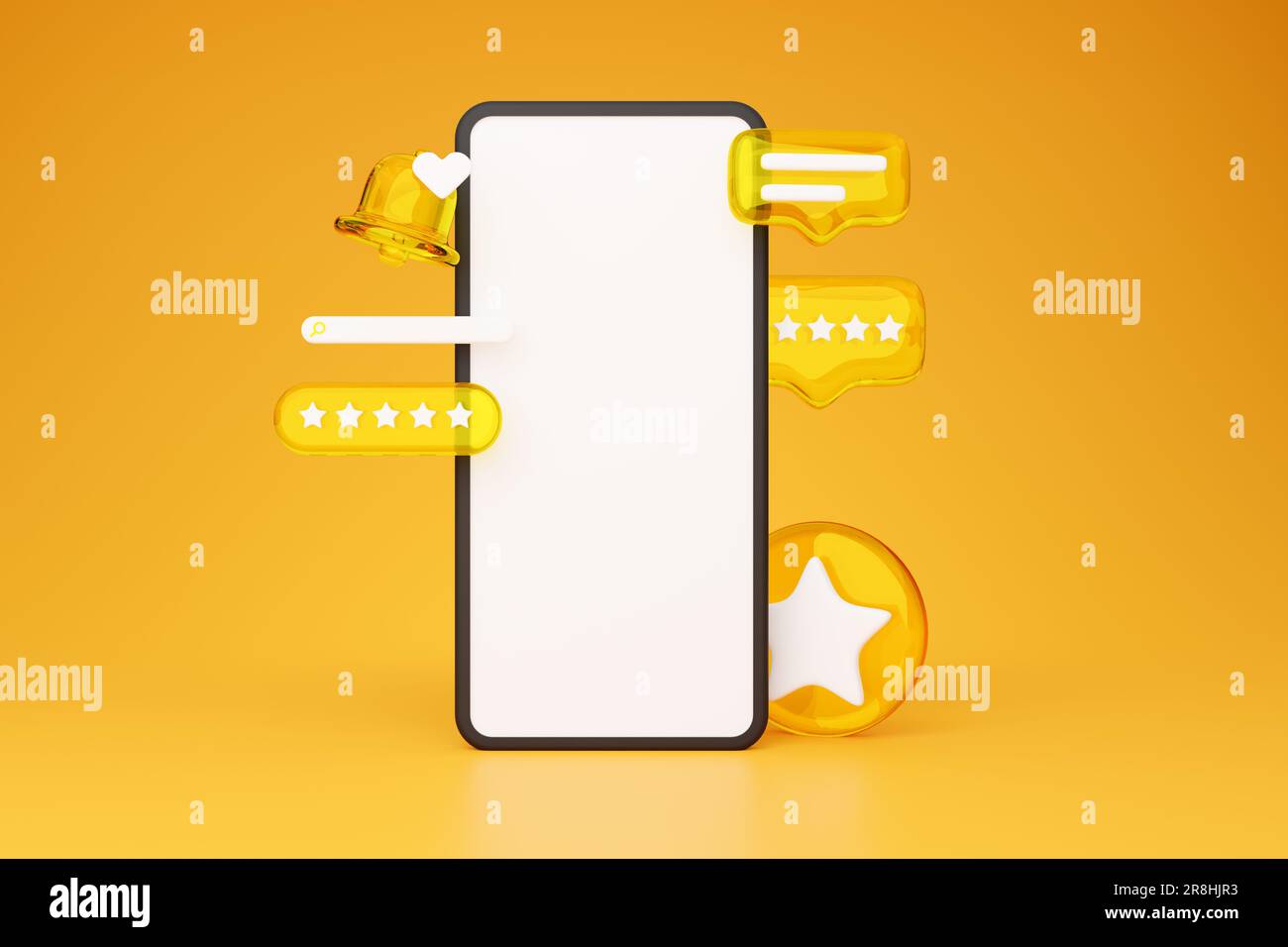 Smartphone Screen And Five Star Rating Messages Over Yellow Background ...