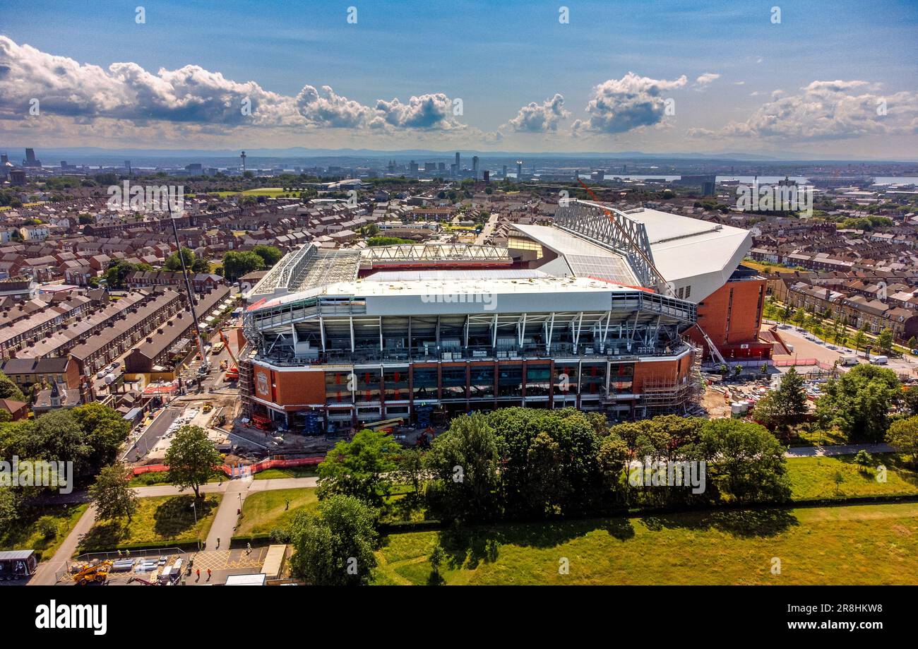 A view from a drone of Anfield Stadium, Liverpool. Work continues on ...