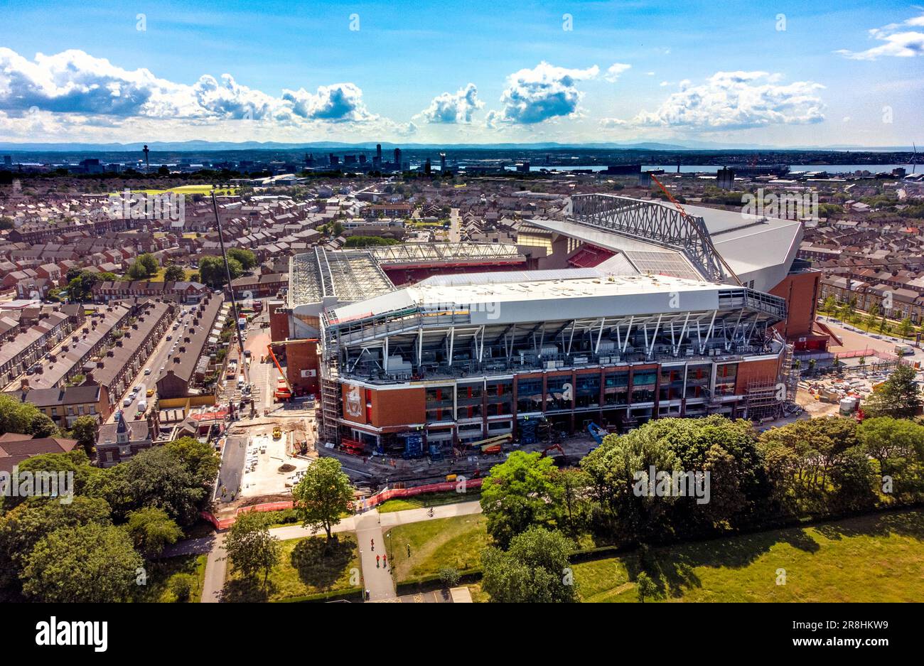 A view from a drone of Anfield Stadium, Liverpool. Work continues on ...