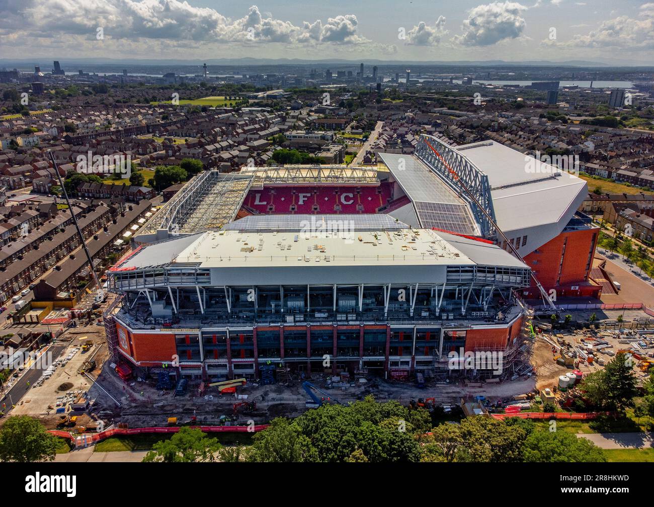 A view from a drone of Anfield Stadium, Liverpool. Work continues on ...