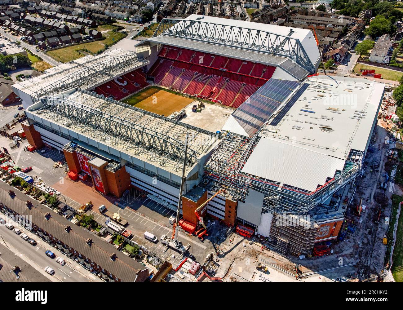 A view from a drone of Anfield Stadium, Liverpool. Work continues on ...