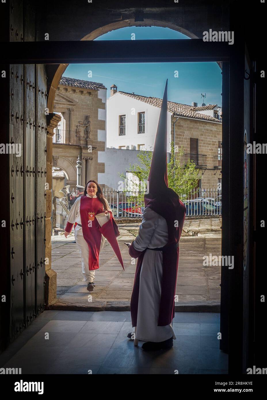 Nazarenes with tunic and hood in the processions in the streets of ...