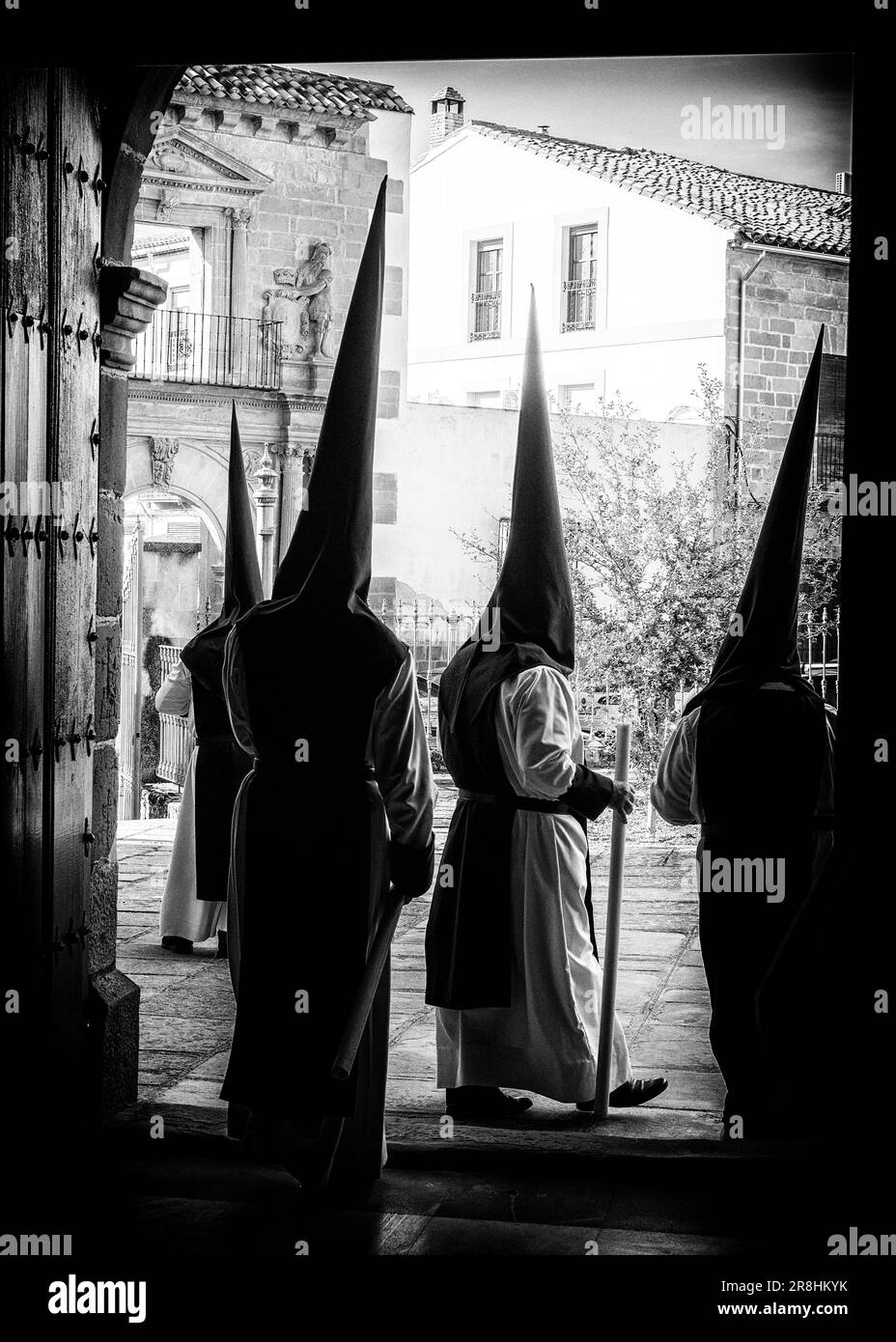 Nazarenes with tunic and hood in the processions in the streets of ...