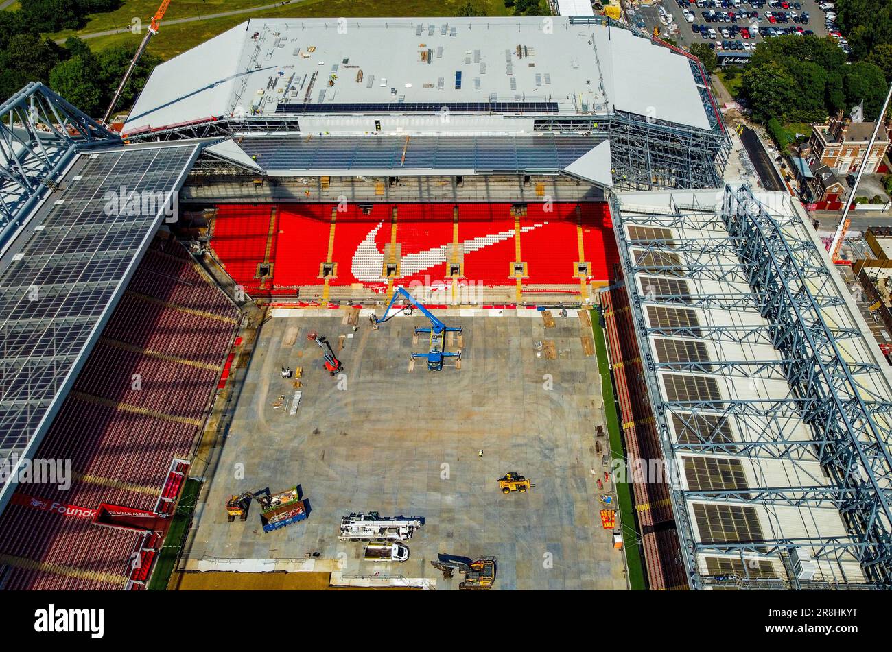 A view from a drone of Anfield Stadium, Liverpool. Work continues on ...