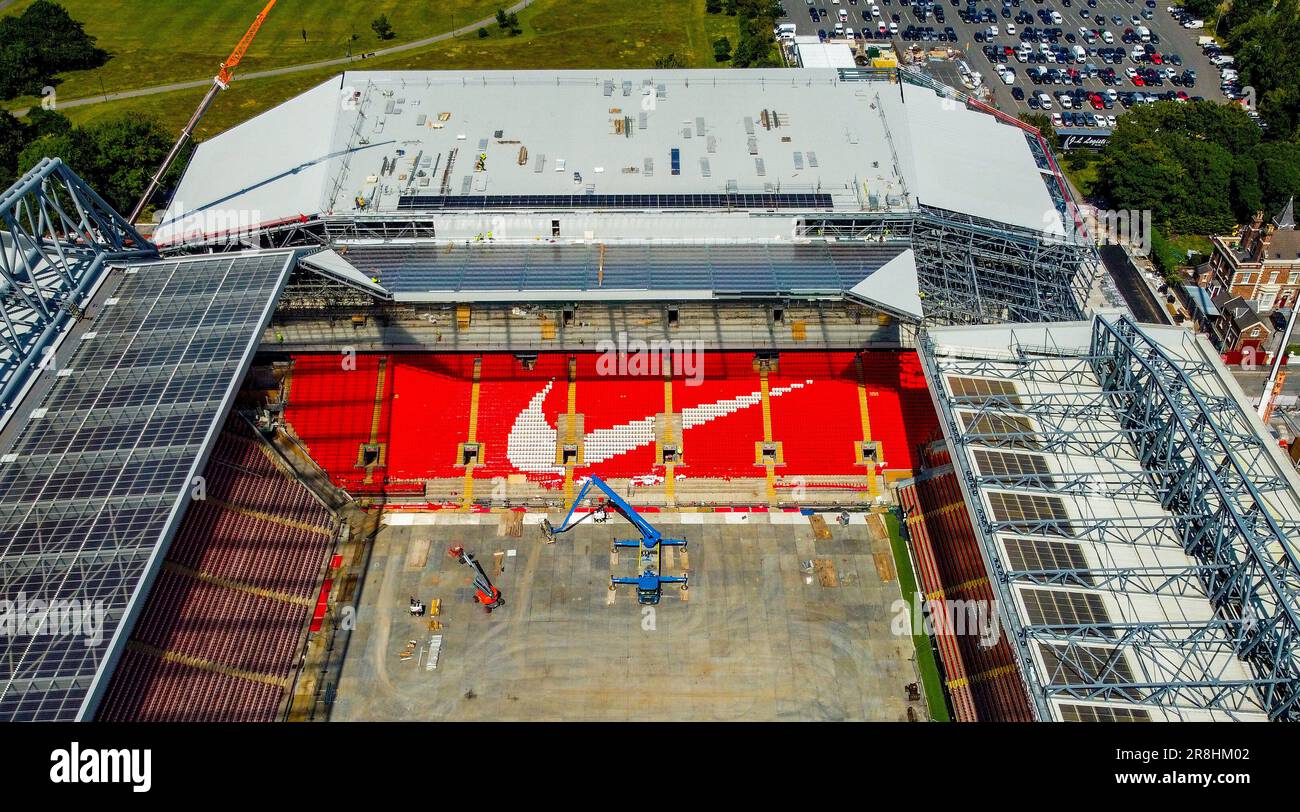 A view from a drone of Anfield Stadium, Liverpool. Work continues on ...