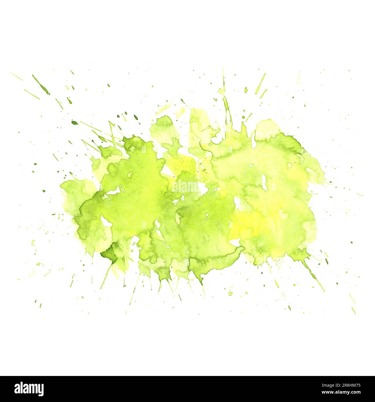 Yellow-green abstract splashing on paper. Watercolor texture isolated ...