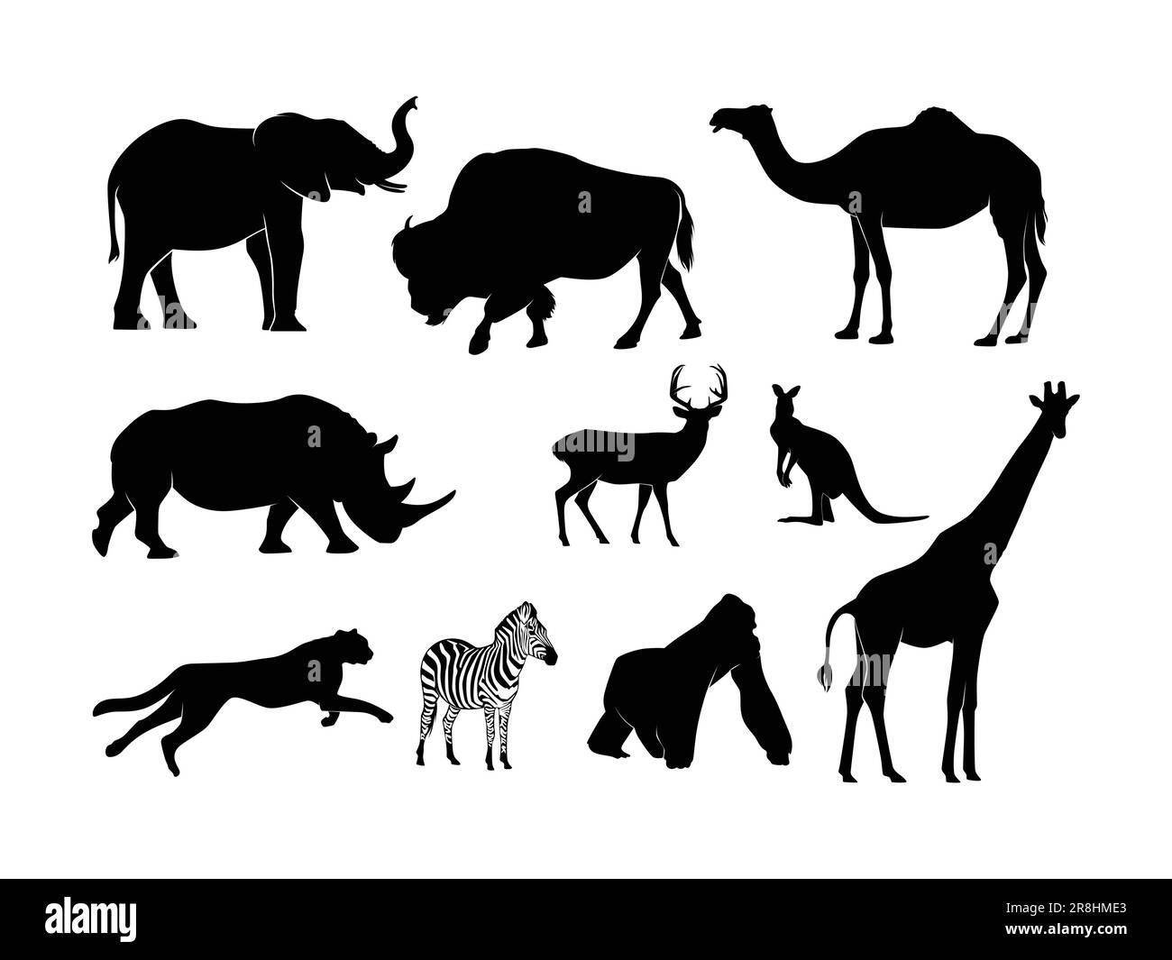 Set of Animals Silhouette Isolated on a white background - Vector ...