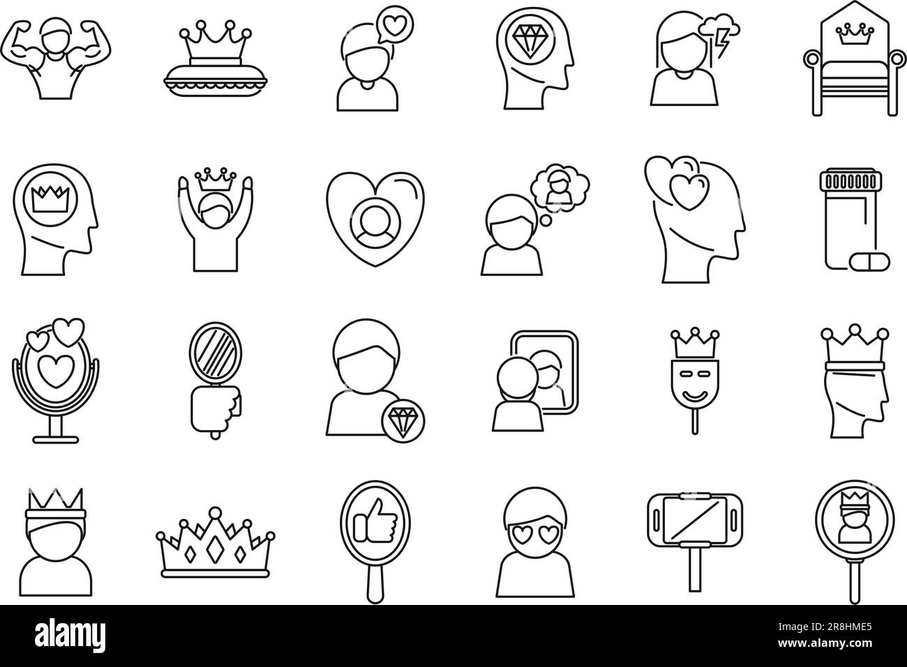 Narcissism icons set outline vector. Mental health. Emotion control ...