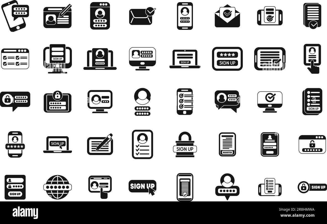 Online registration icons set simple vector. Apply device. Form ...