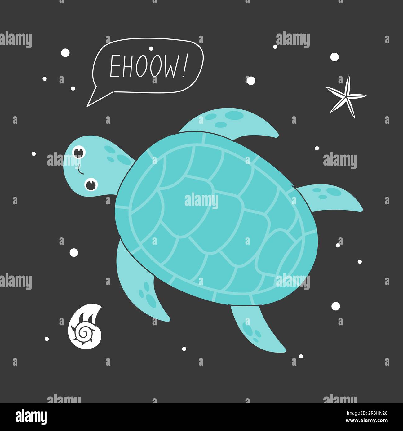 Poster with cute sea turtle and seashells Stock Vector Image & Art - Alamy