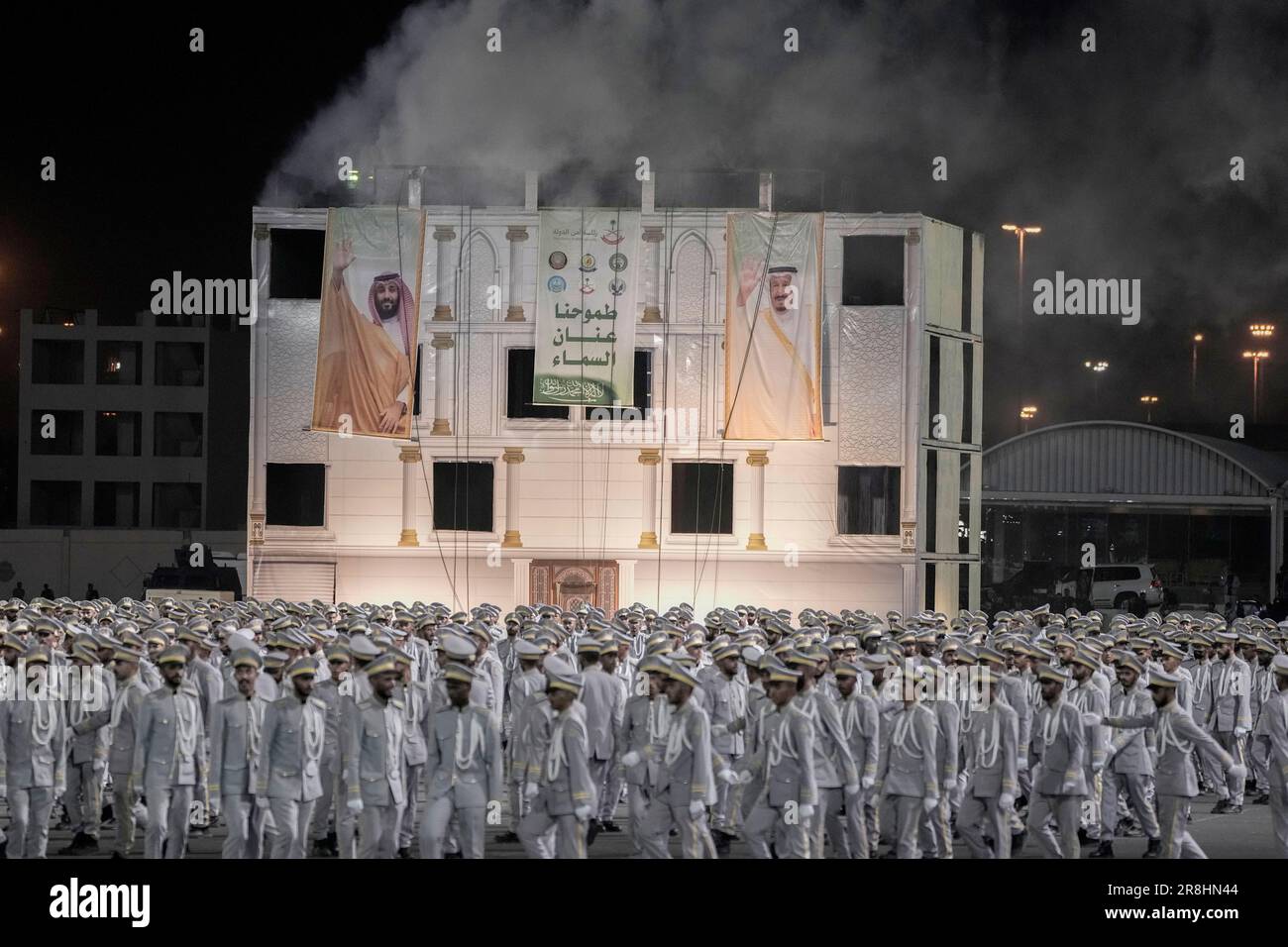 Banners showing Saudi King Salman, right, and Crown Prince Mohammed bin ...