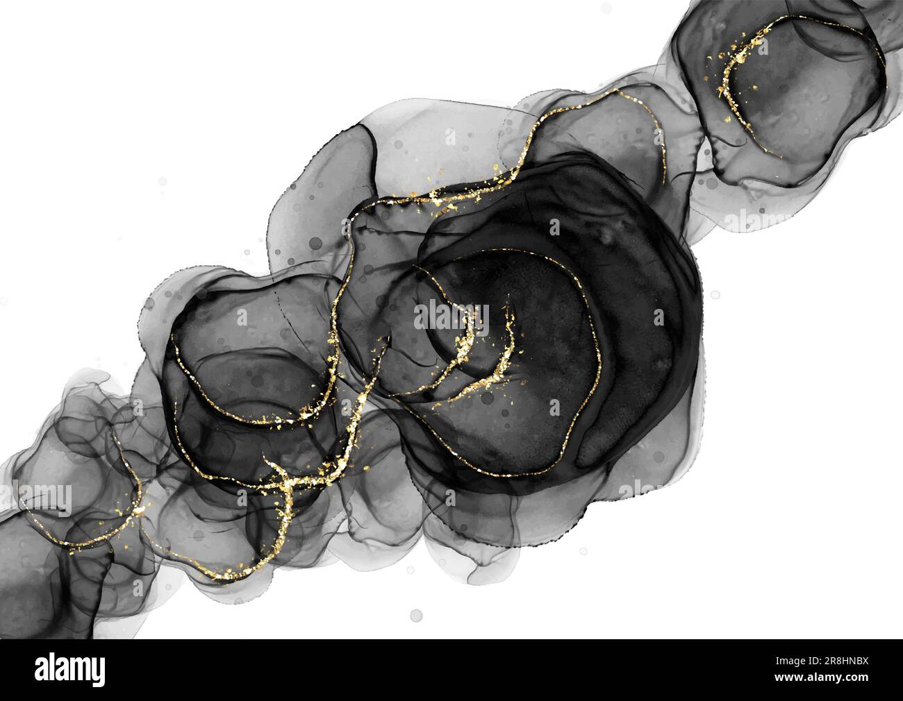 Hand painted black and gold alcohol ink background with glitter Stock ...