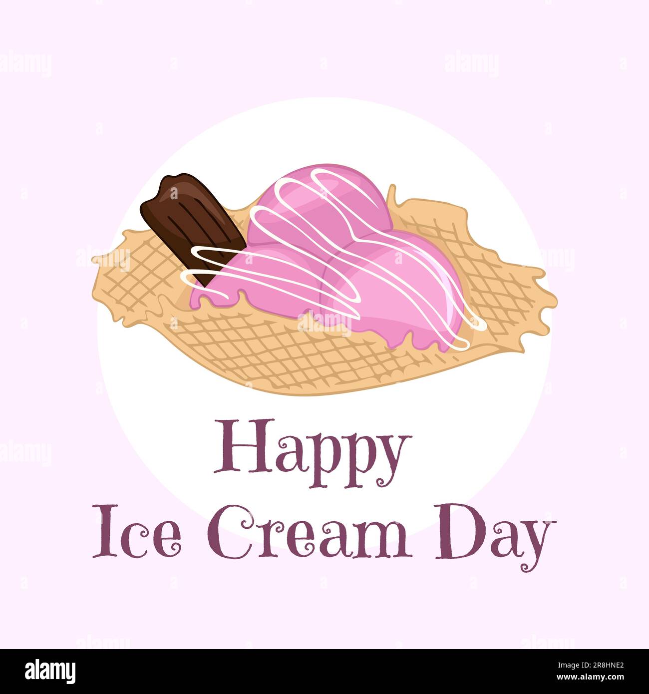 A hand-drawn, windy illustration of fruit ice cream in a waffle cone ...