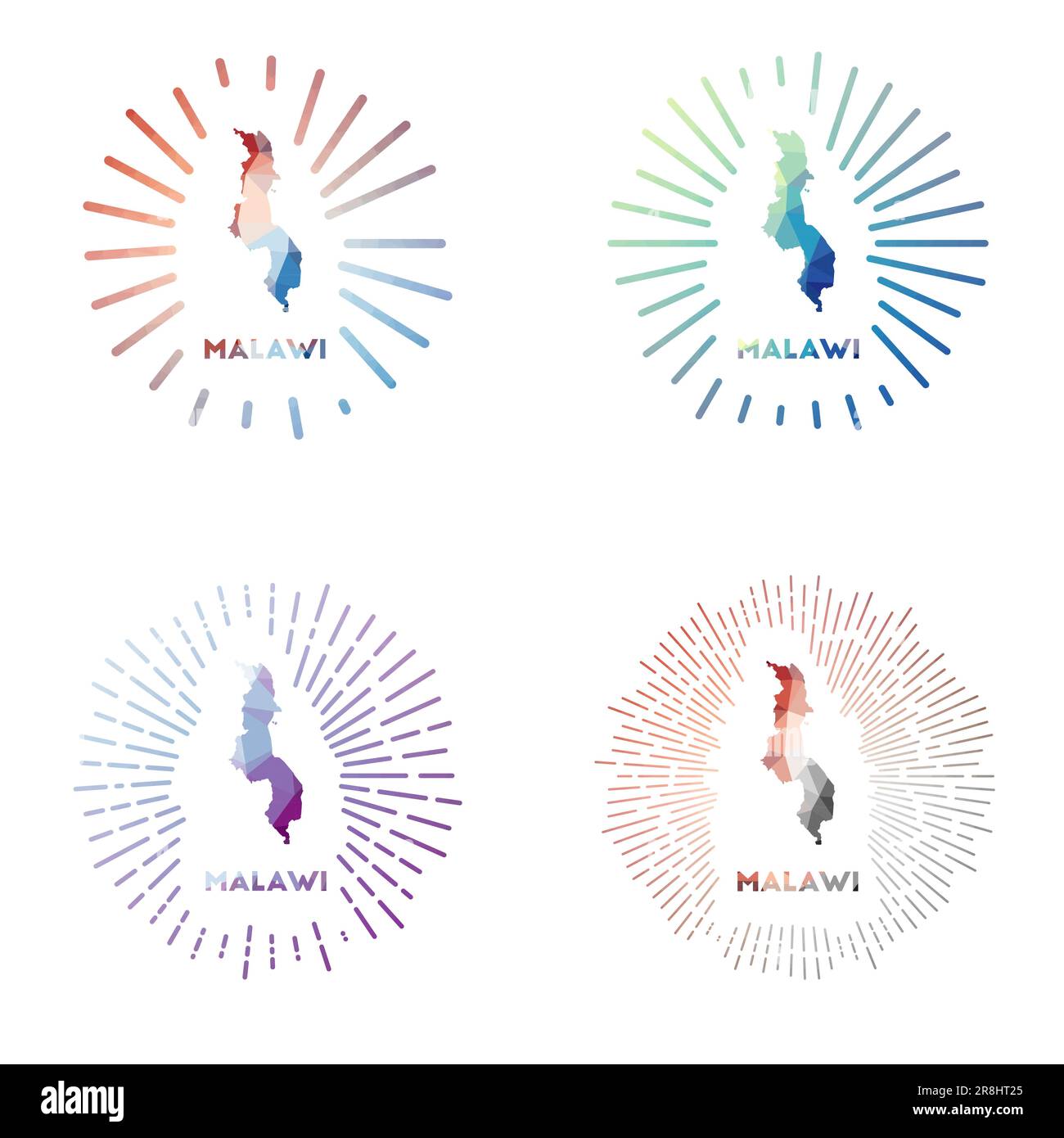 Malawi low poly sunburst set. Logo of country in geometric polygonal ...