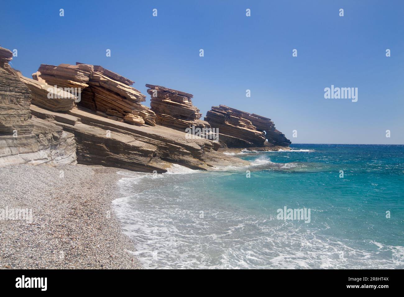 Triopetra, cliffs of platy sandstone on Crete in a turquoise sea Stock ...