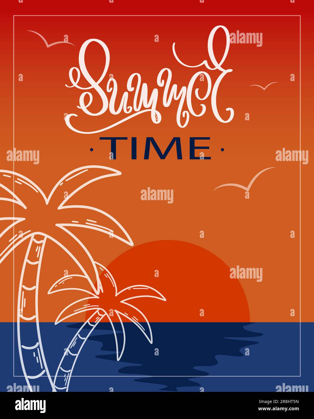Summer banner with lettering, palm tree and sunset Stock Vector Image ...