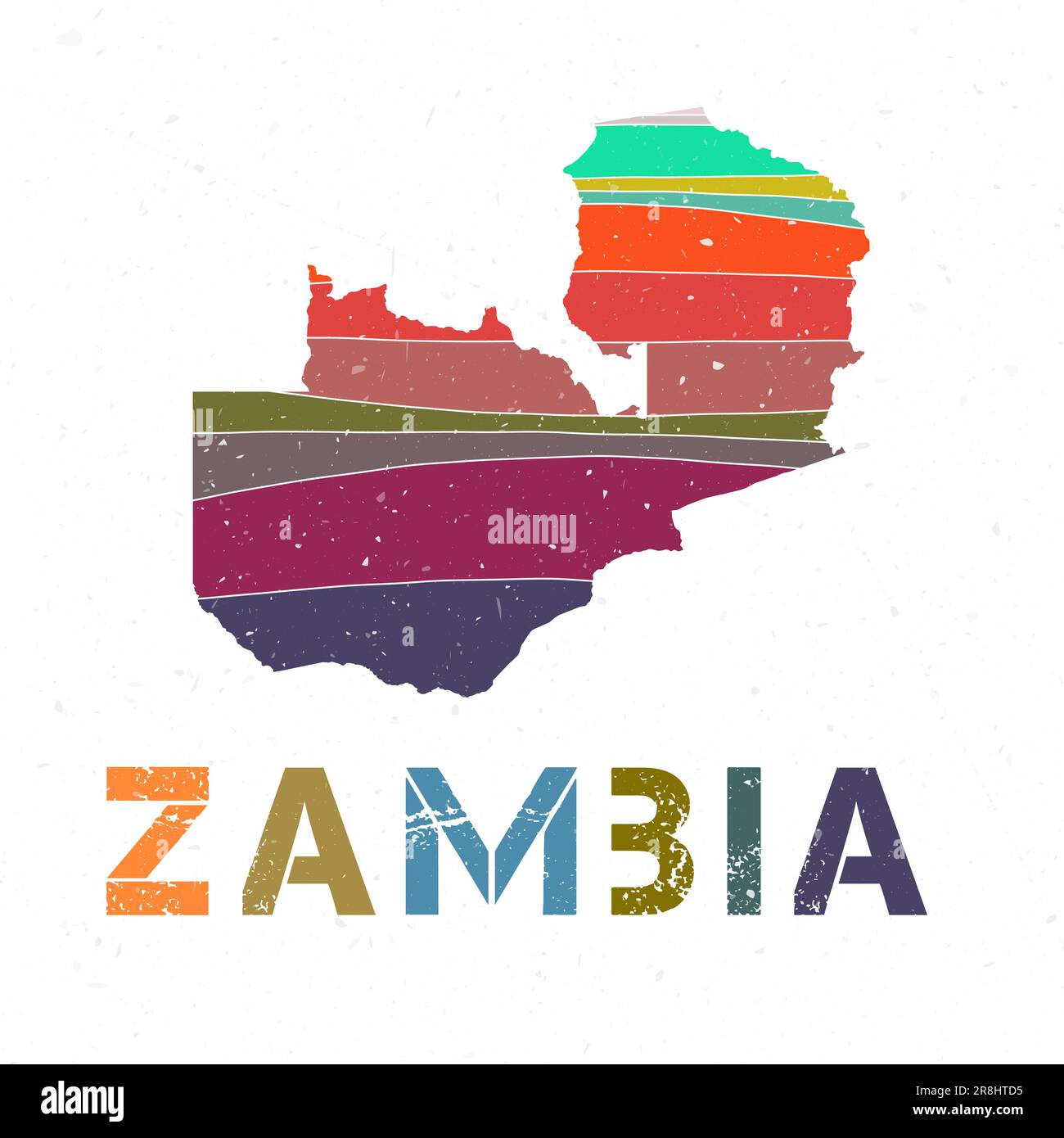 Zambia map design. Shape of the country with beautiful geometric waves and grunge texture ...