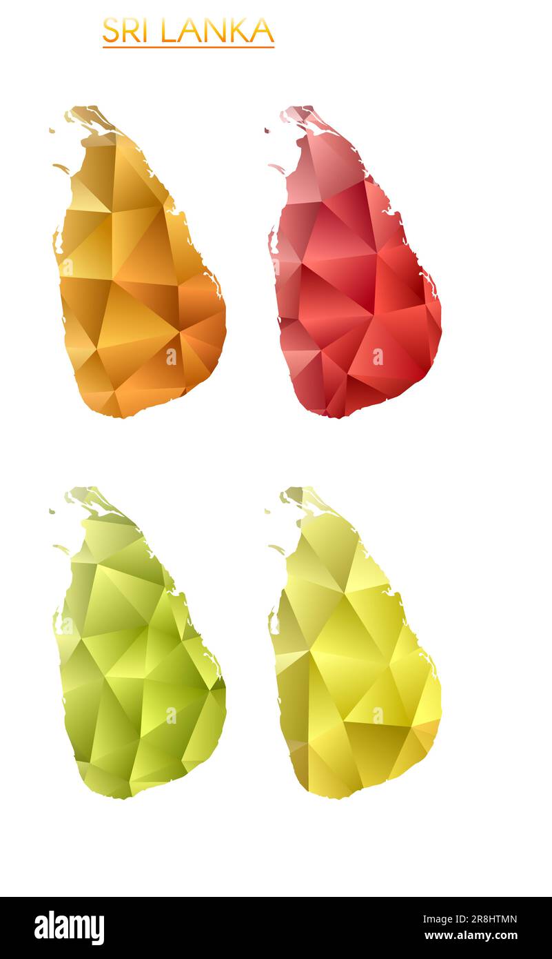 Set of vector polygonal maps of Sri Lanka. Bright gradient map of ...